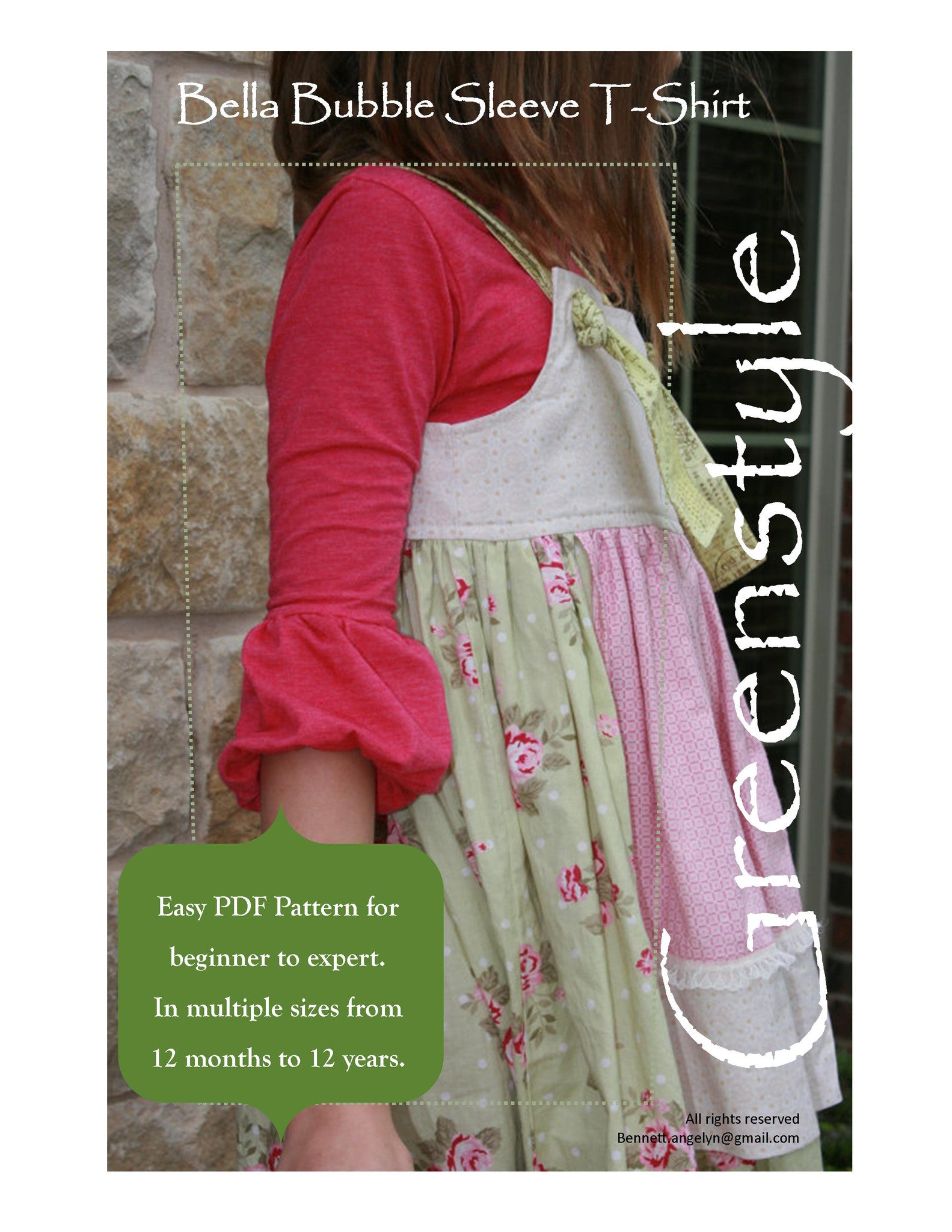 Bella Bubble Sleeve T-Shirt PDF Pattern for Girls Extended Sizes 12 mo – Greenstyle